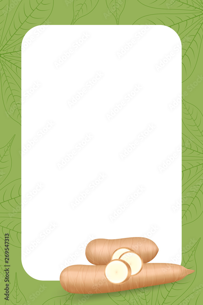 banner frame of cassava fresh for copy space, cassava cut slice for ...