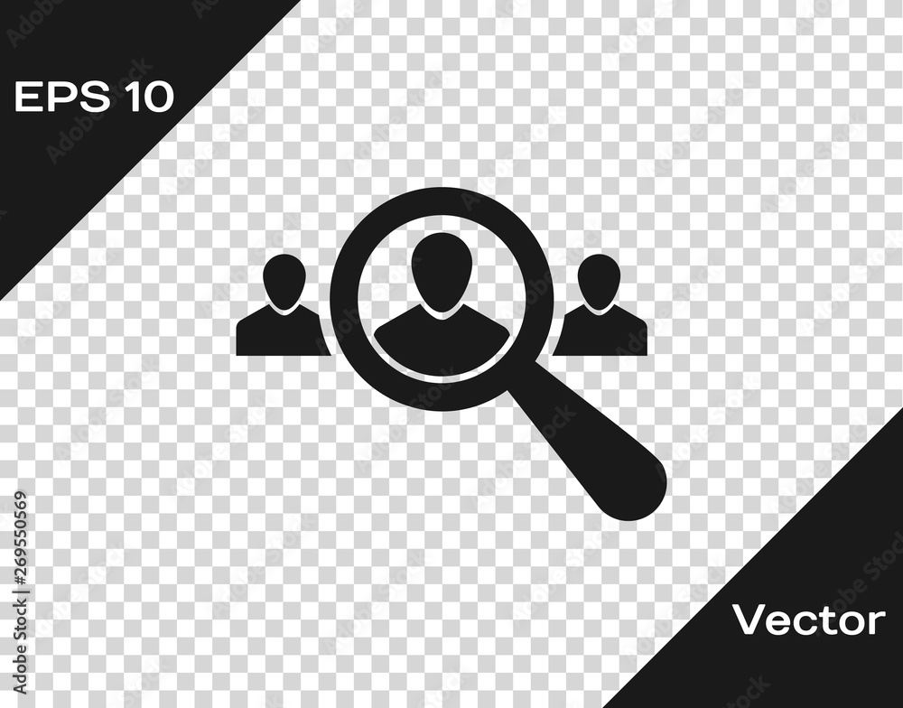 Grey Magnifying glass for search a people icon on transparent ...
