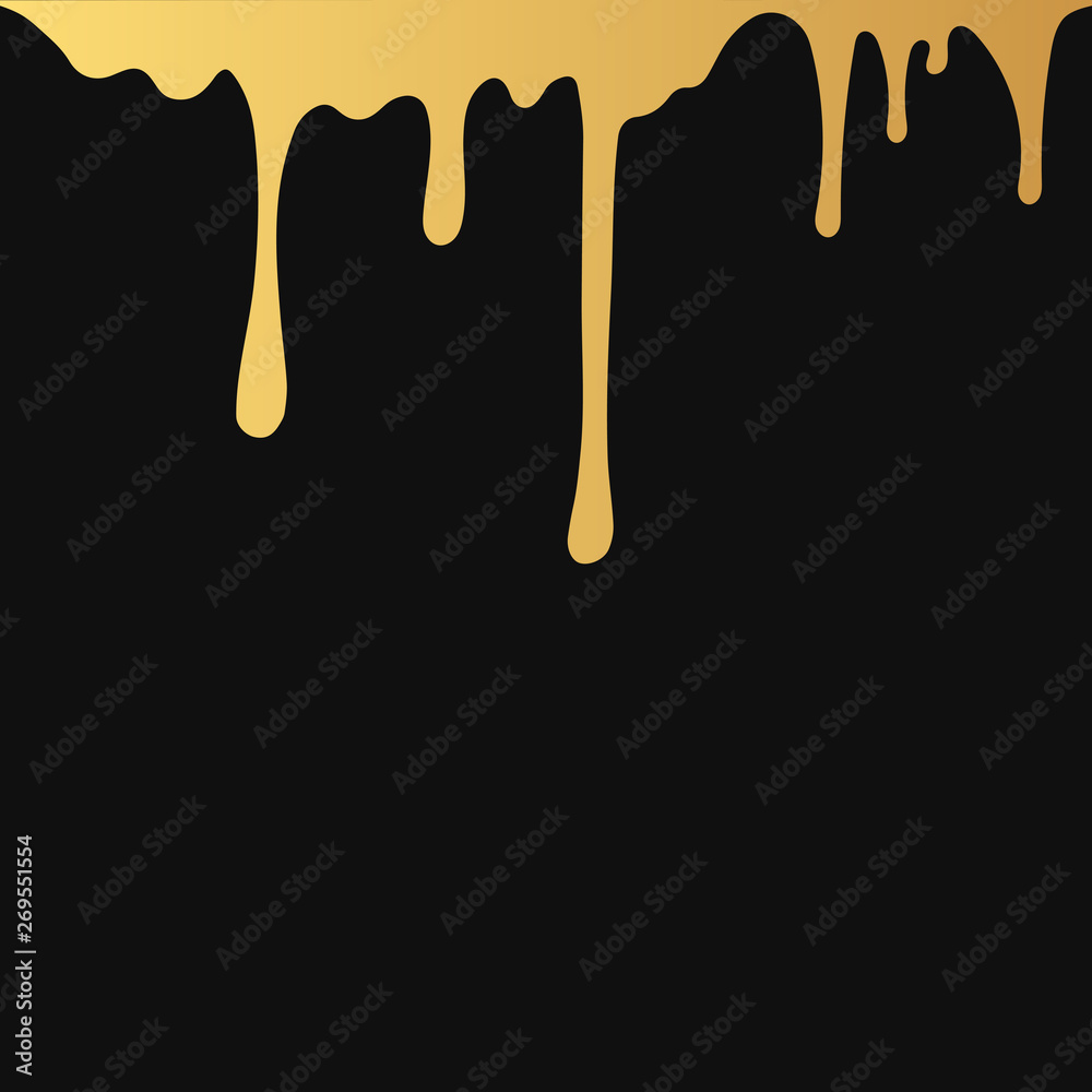 Hand drawn gold paint splatter. Fluid background. Glitter ink drip ...