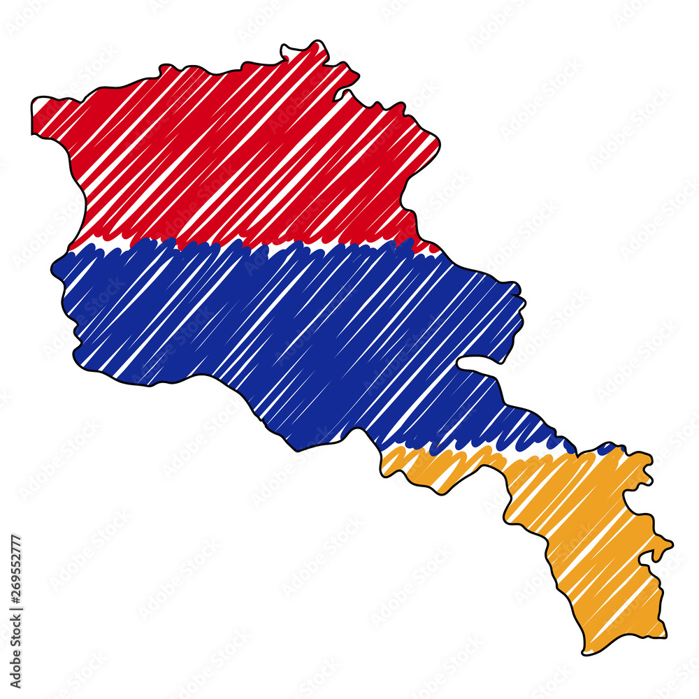 Armenia map hand drawn sketch. Vector concept illustration flag ...