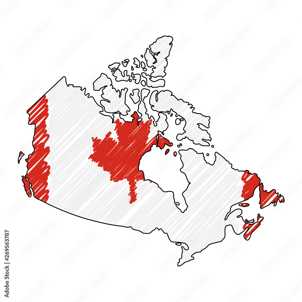 Canada map hand drawn sketch. Vector concept illustration flag ...