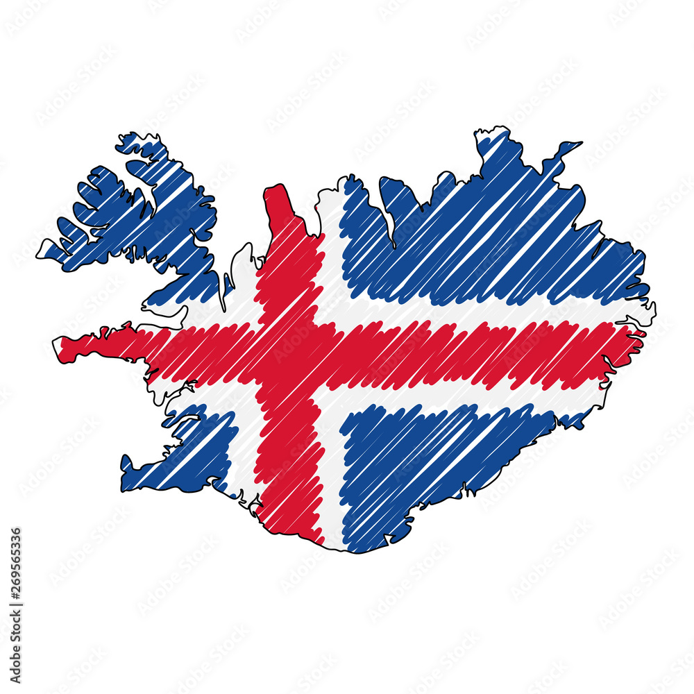 Iceland map hand drawn sketch. Vector concept illustration flag ...
