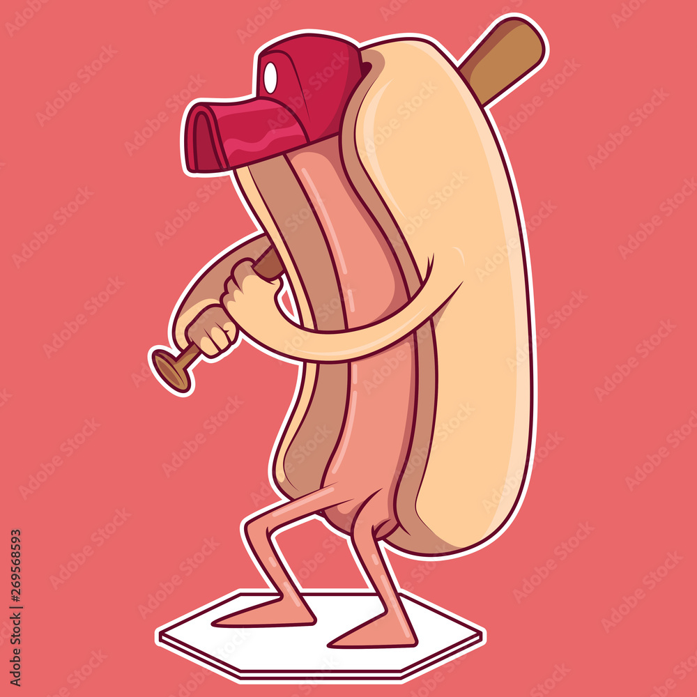 Hot dog playing baseball vector illustration. Sports, baseball, team ...