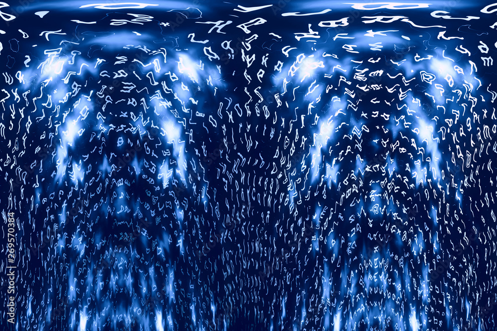 Blue matrix digital background. Distorted cyberspace concept. Characters fall down. Matrix from ...