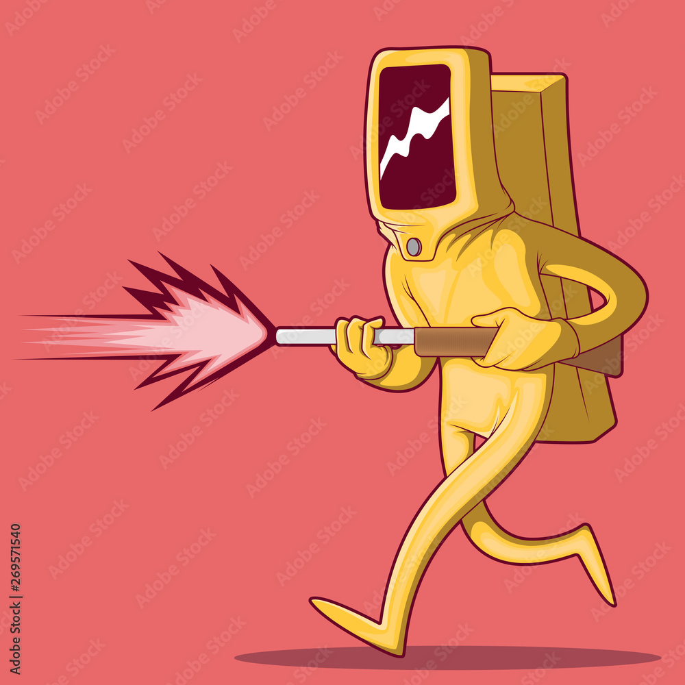 Man wearing a radiation suit running with a gun vector illustration ...