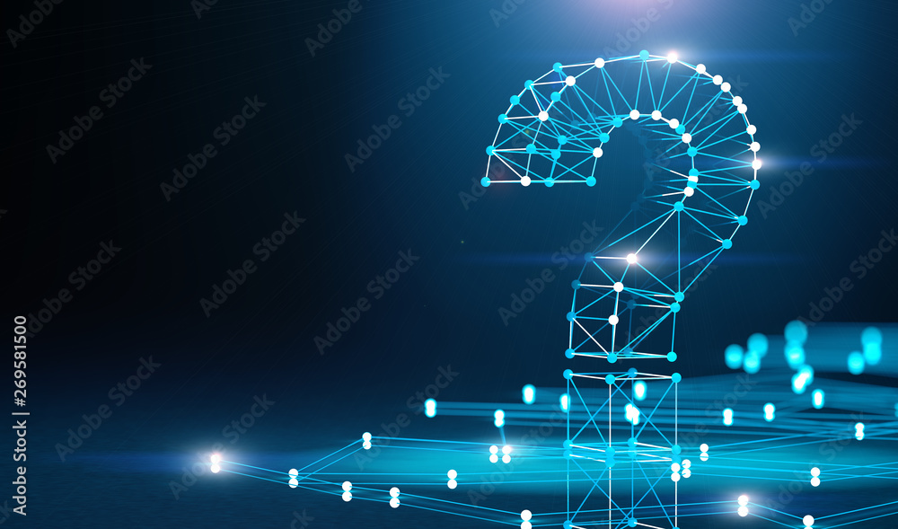 Question mark and concept of science and technology. Questions and ...