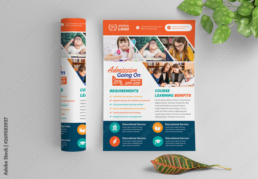 Multicolored School Flyer Layout Stock Template | Adobe Stock