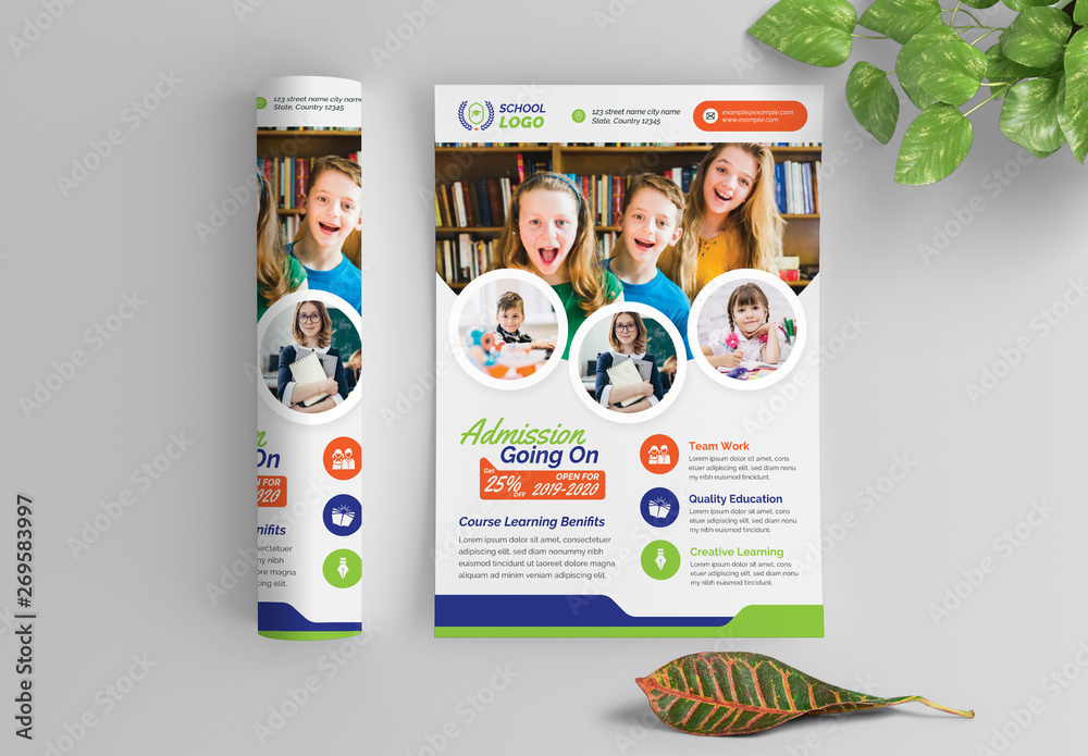 Multicolored School Flyer Layout Stock Template | Adobe Stock
