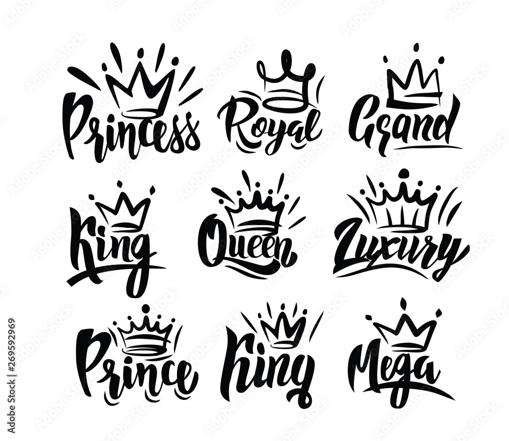 Crown logo with hand text lettering on white Stock Vector | Adobe Stock