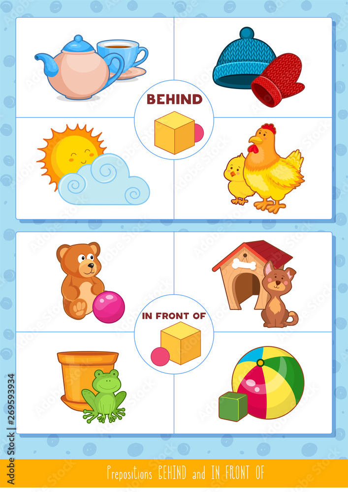 Prepositions behind and in front of Stock Vector | Adobe Stock
