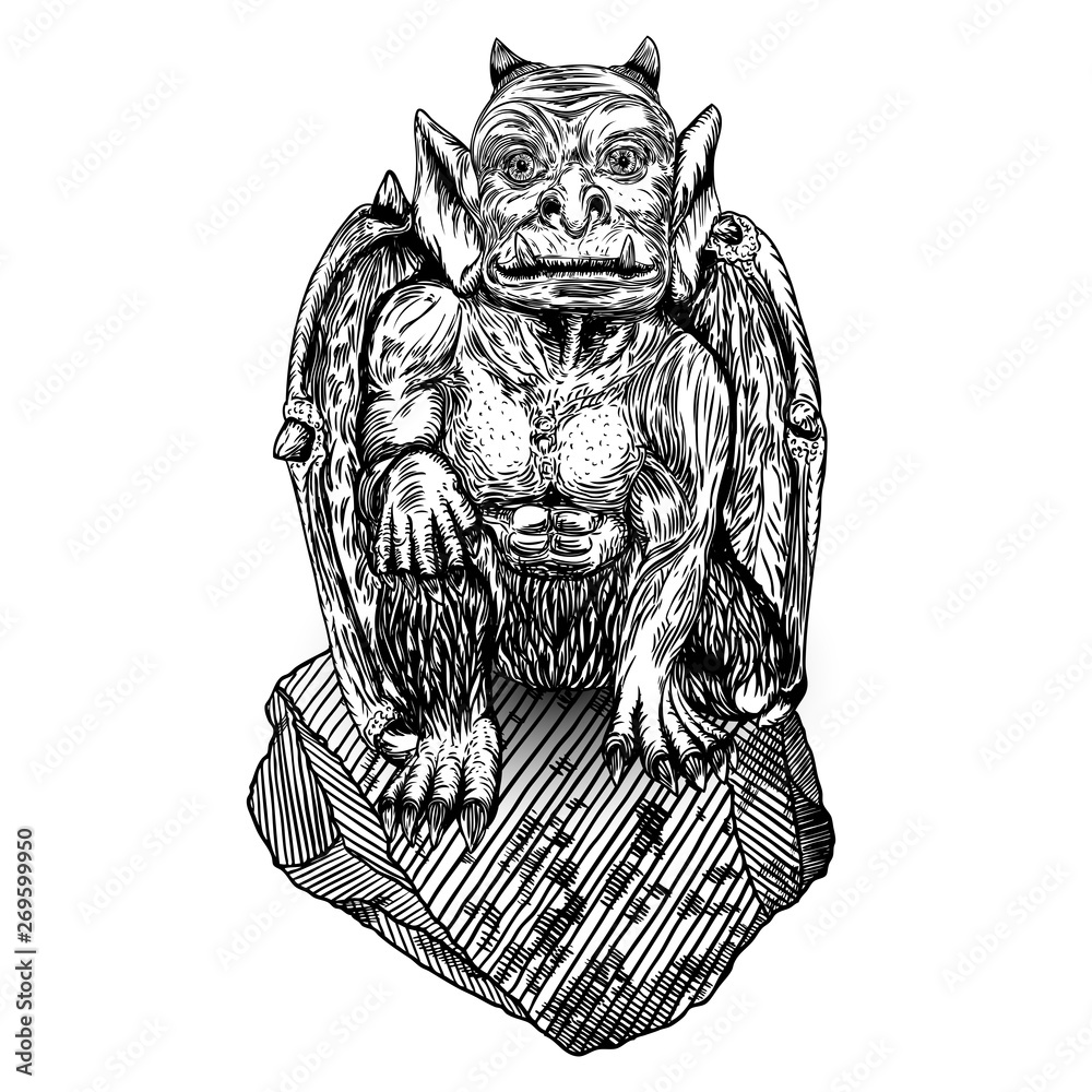 Mythological ancient gargoyle creatures human and dragon like chimera ...