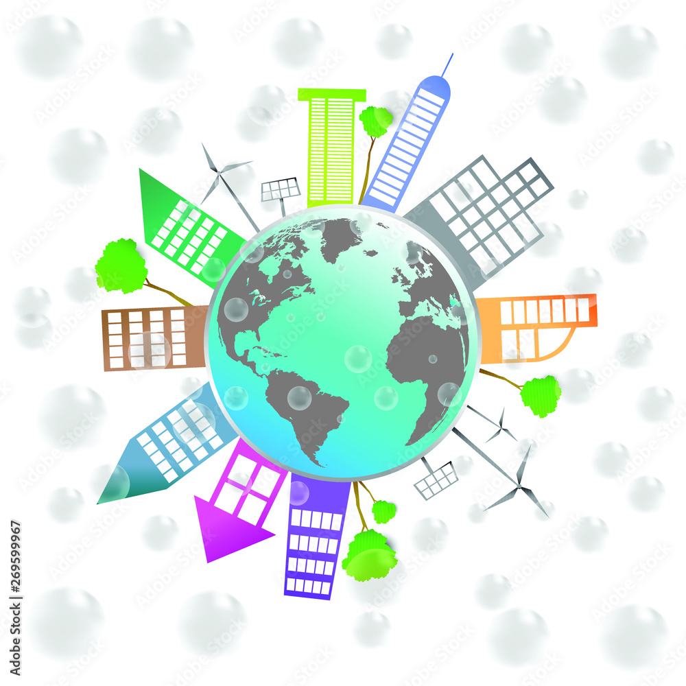 World environment day - Building paper art surround earth concept ...