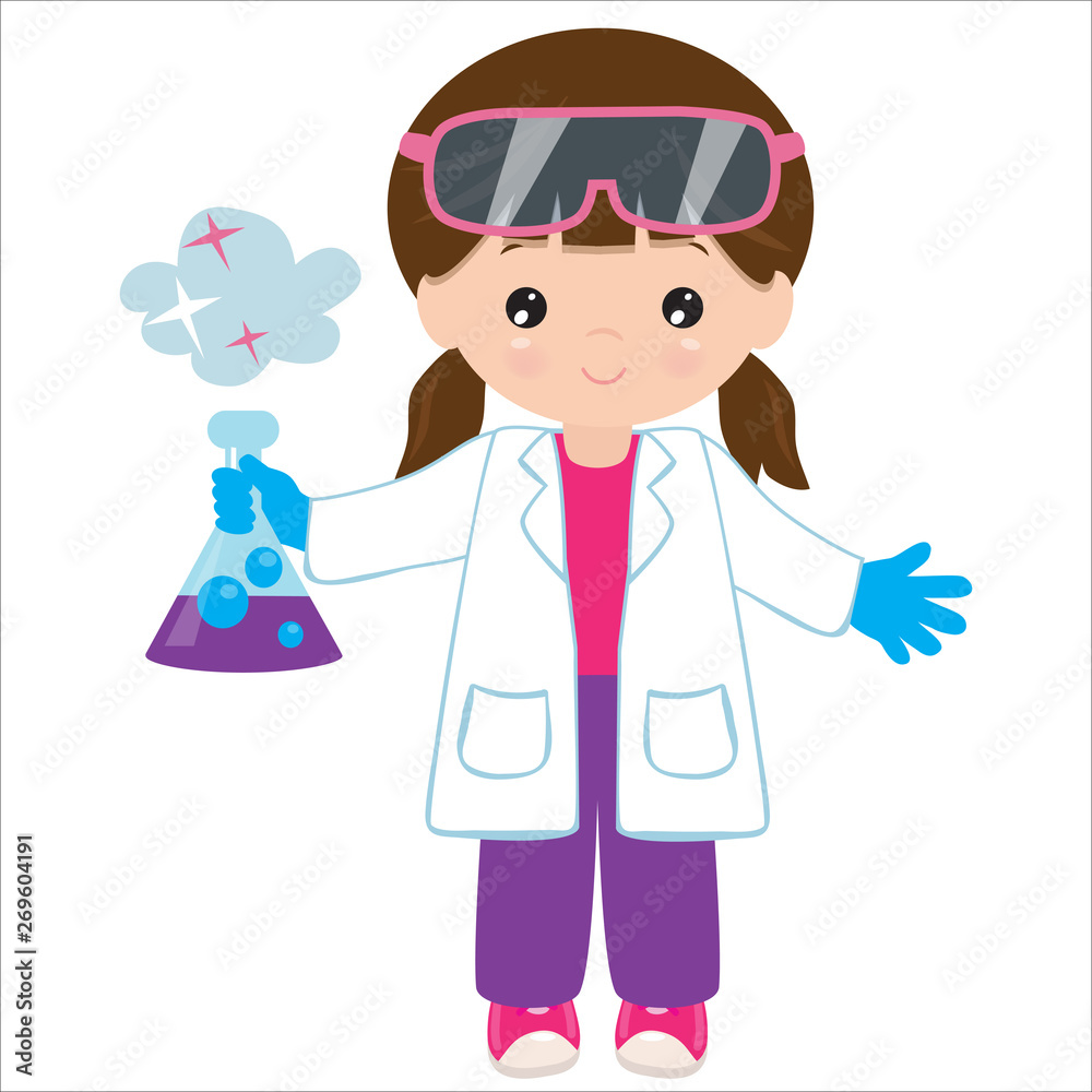 Cute chemist girl vector cartoon illustration Stock Vector | Adobe Stock