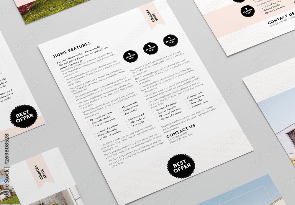 Rose and Grey Multi-Sheet Promotional Flyer Layout Set Stock Template ...