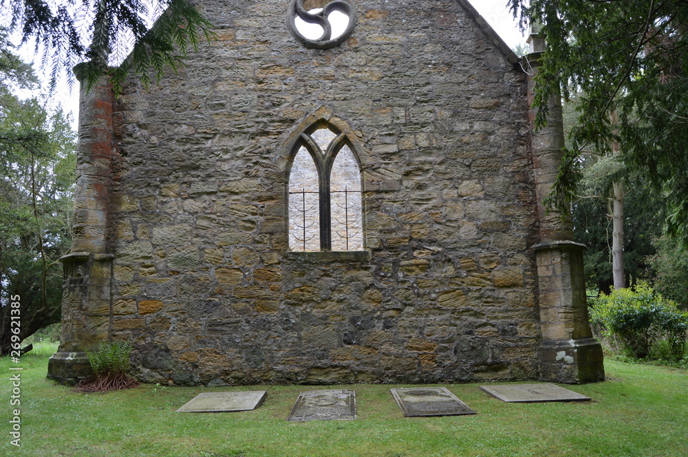 17th century Chapel with gravestones of former residents of Balcarres ...
