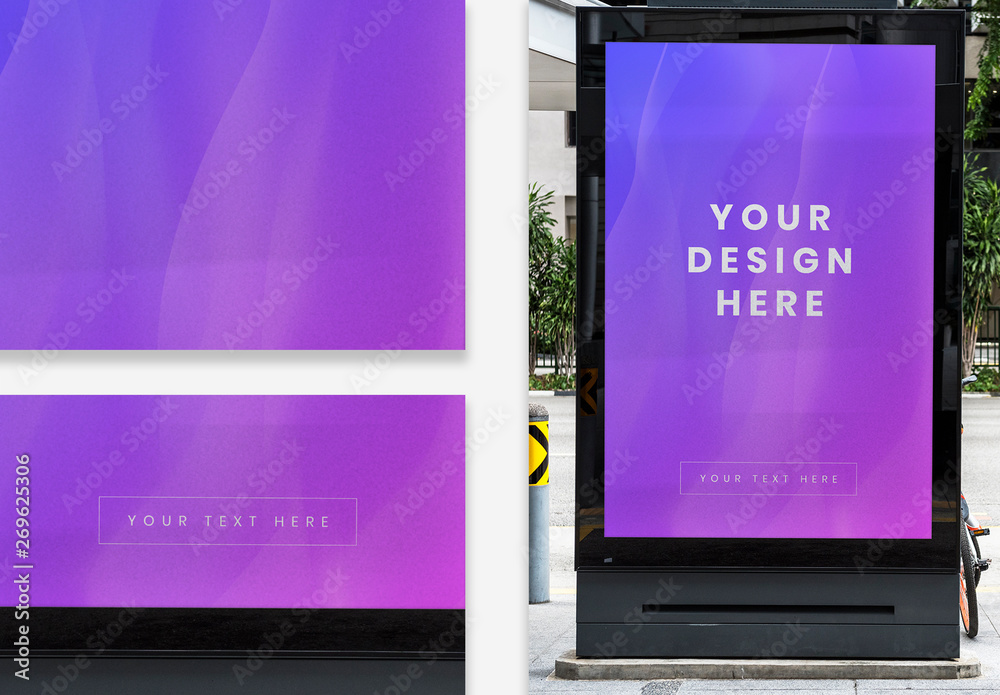 Mockup of Purple Advertisement Sign Board Stock Template | Adobe Stock