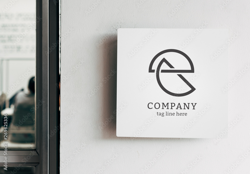 White Square Sign Mockup on a Wall Stock Template | Adobe Stock