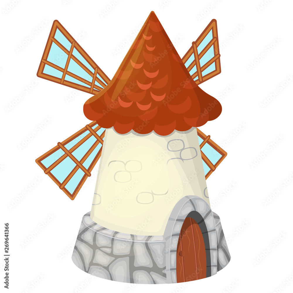 Old windmill isolated on white background. Dutch smock or tower mill ...