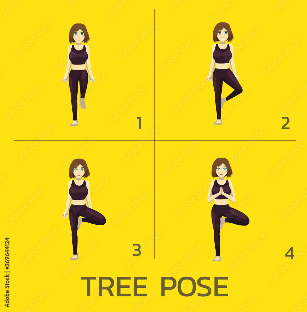 Tree Pose Yoga Manga Tutorial How Cartoon Vector Illustration Stock ...