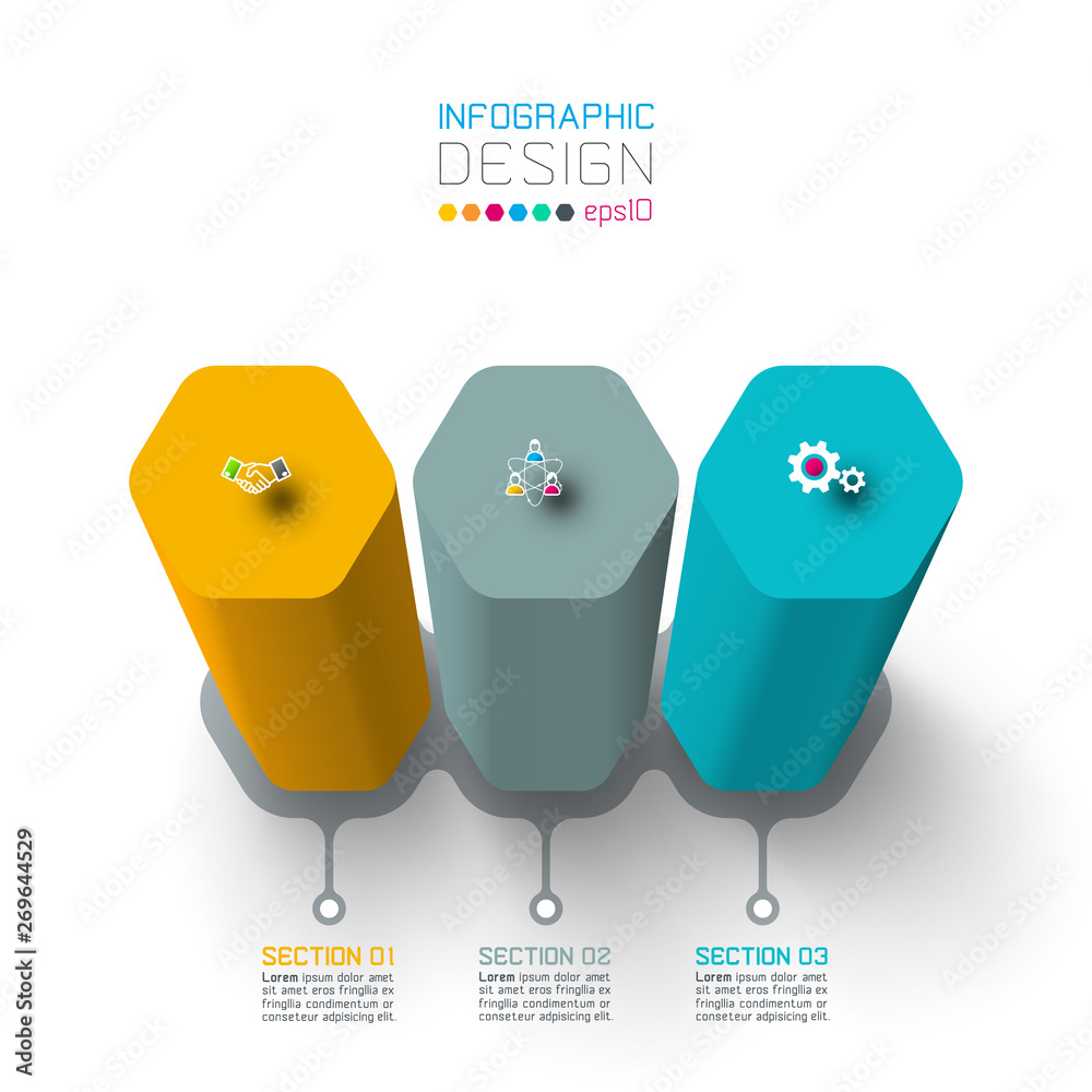 Vector Infographic label design with hexagon columns design. Stock ...