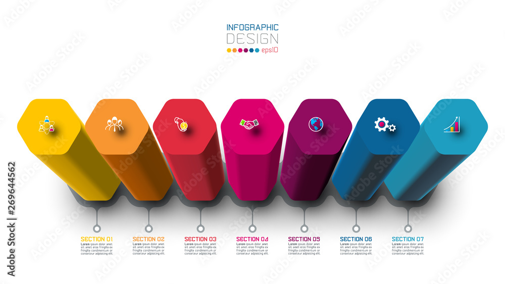 Vector Infographic label design with hexagon columns design. Stock ...