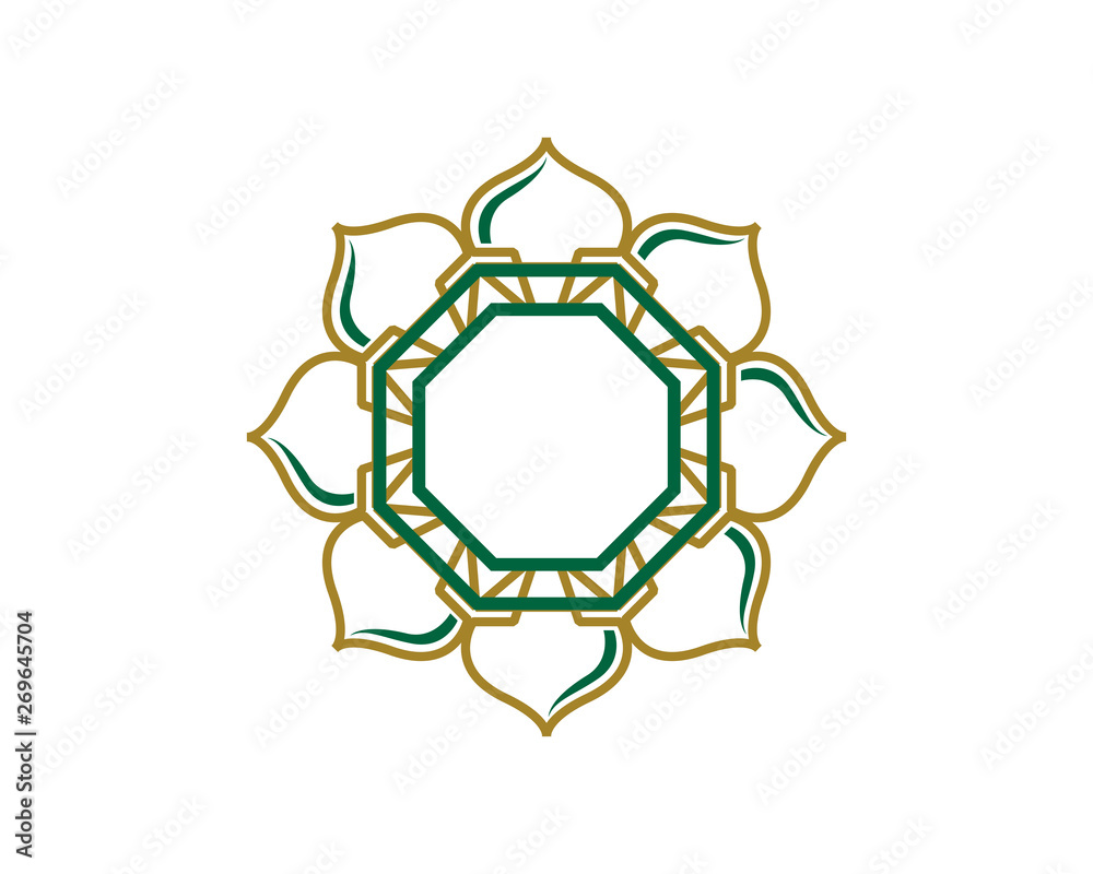 Modern Mosque Dome Forming A Flower Petal And Octagon Logo In Isolated ...