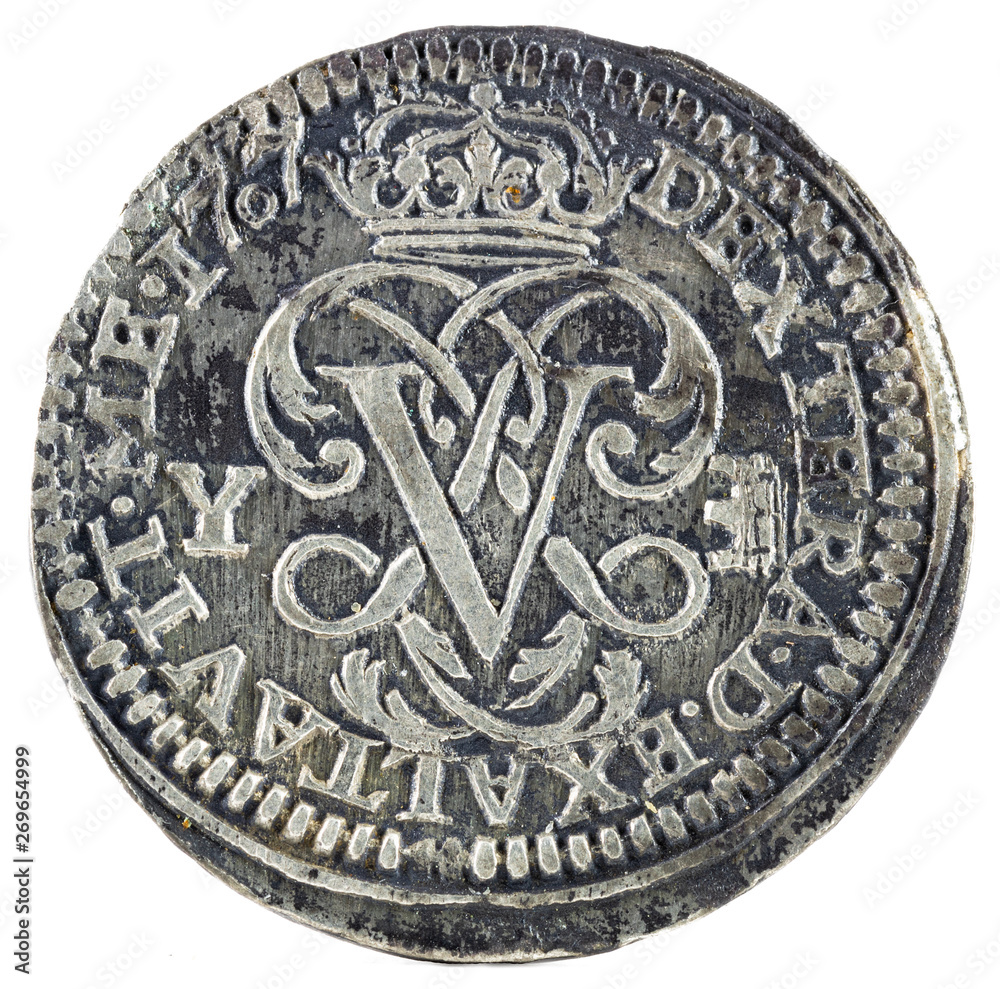 Ancient Spanish silver coin of the King Felipe V. 1707. Coined in ...