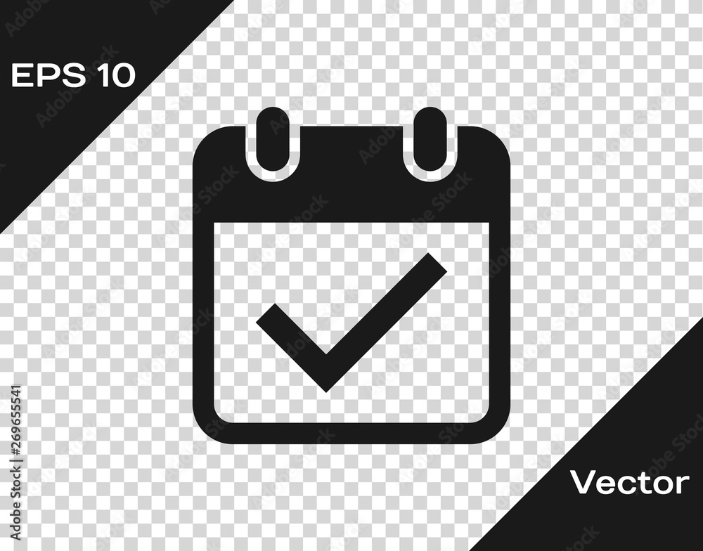 Grey Calendar with check mark icon isolated on transparent background ...