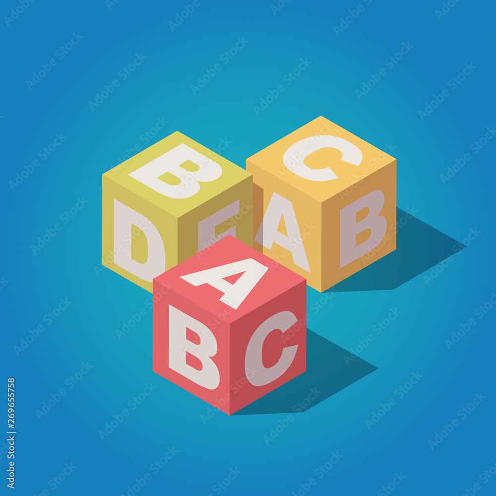 Vector isometric alphabet cubes with letters A,B,C icon Stock Vector ...