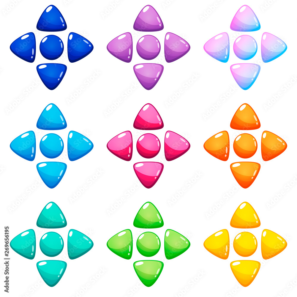 Set of 9 colors navigation buttons templates, glossy left, right, up ...