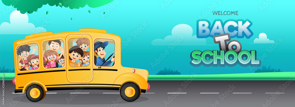 Website header or banner design with illustration of students going to ...