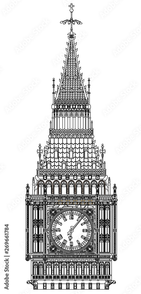 Big Ben Line Drawing Stock Vector | Adobe Stock