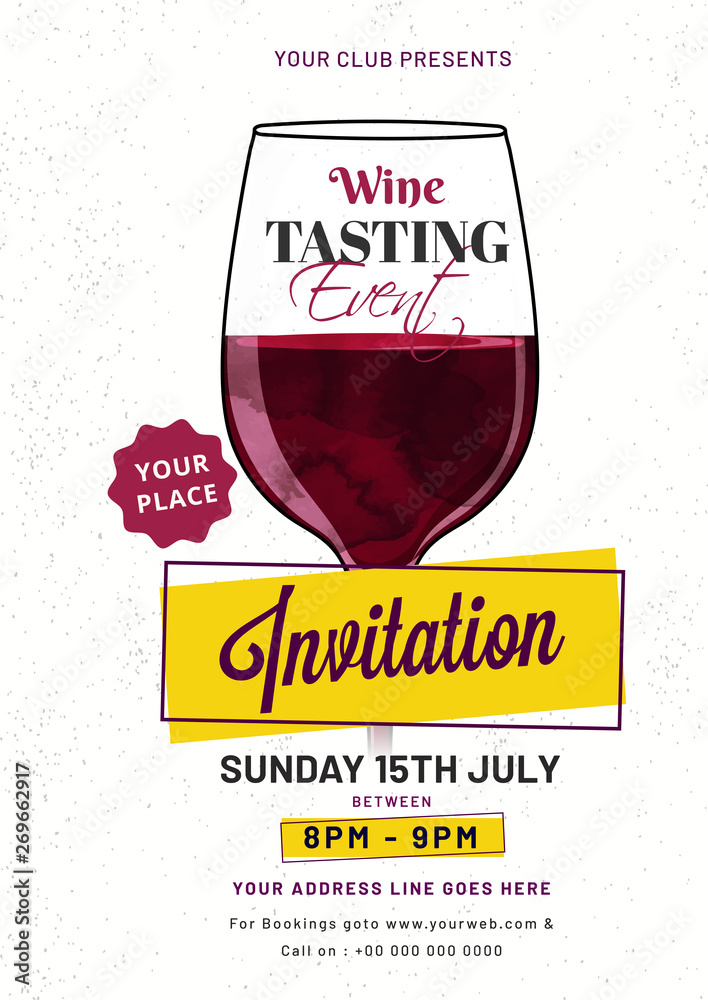 Flat style Wine Tasting event template or promotion card design with ...