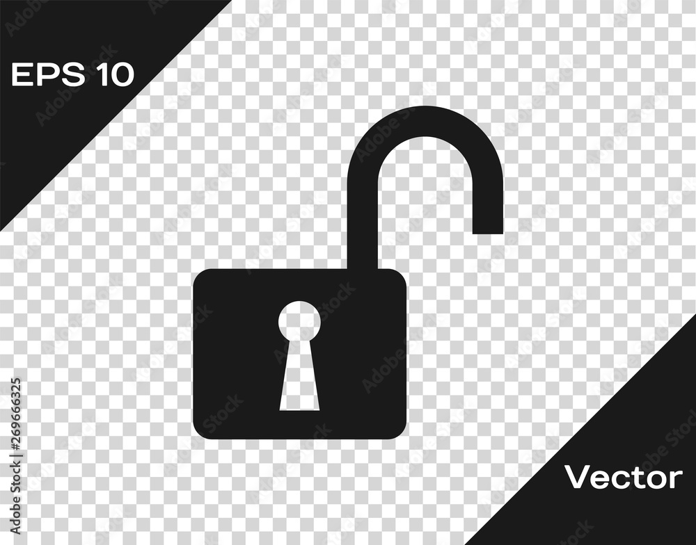 Grey Open padlock icon isolated on transparent background. Opened lock ...