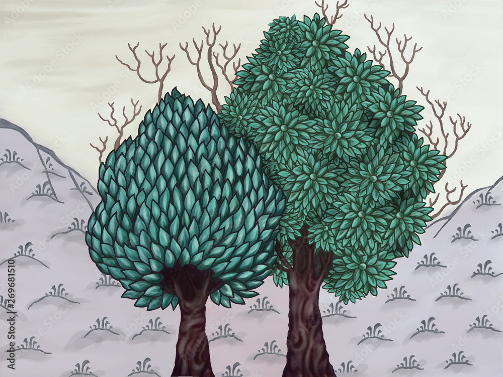 Mughal Garden Plant tree artwork Stock Illustration | Adobe Stock