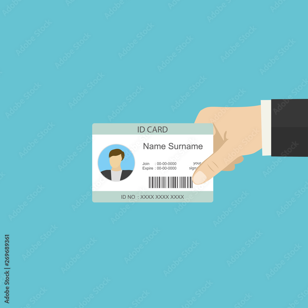 Hand holding plastic id card,flat template Stock Vector | Adobe Stock