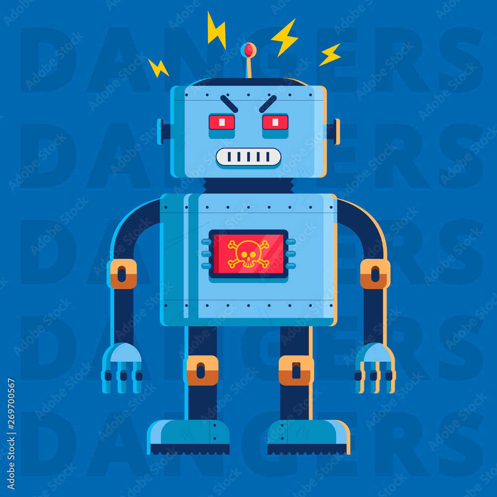 flat image of an evil killer robot. he is very angry. Stock ...