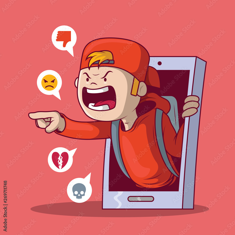 Bullying kid concept illustration. Bully, technology, communication ...