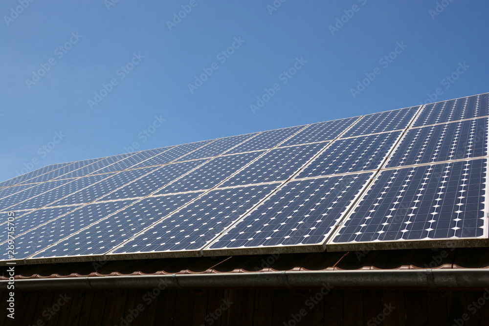 solar panel on roof and sky background, modern solar cells or ...