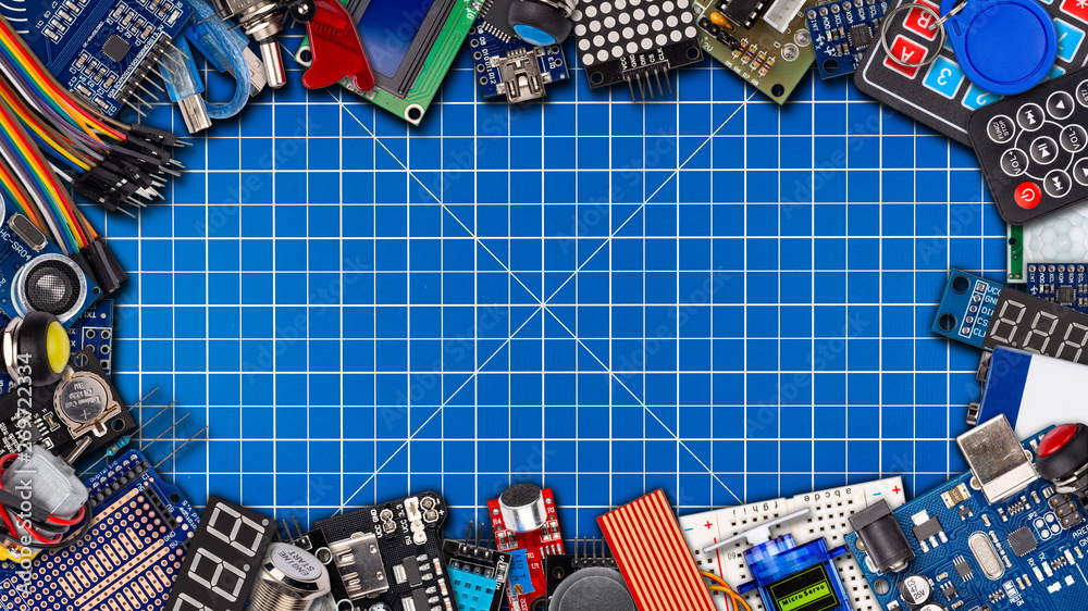 frame collage with copy space of microcontroller board display sensor ...