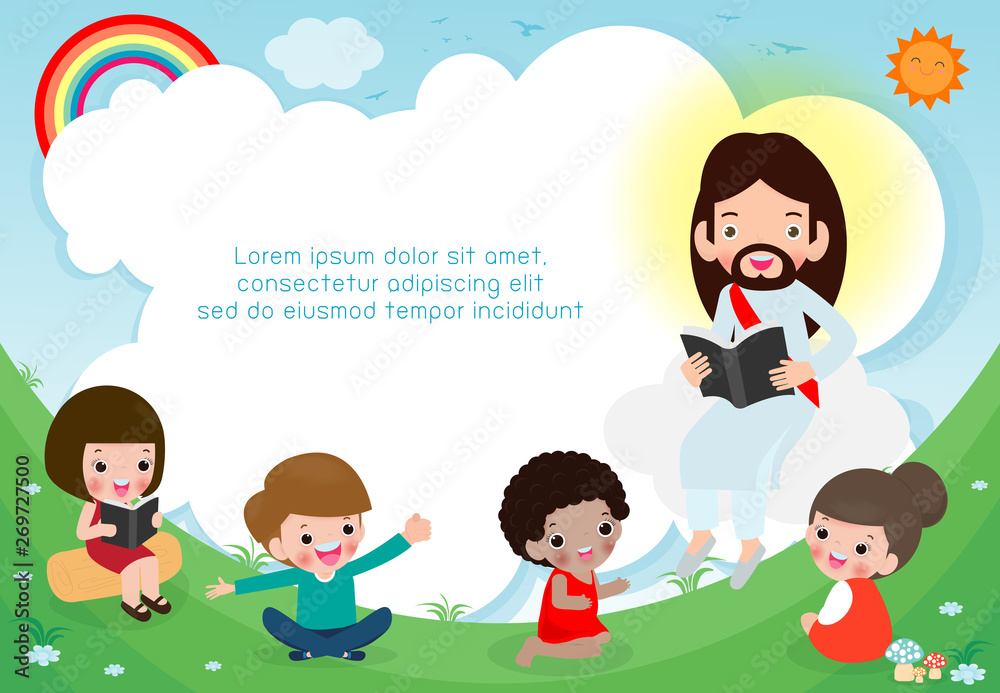 Jesus Christ reading the Bible with Children.Jesus preaching to a group ...