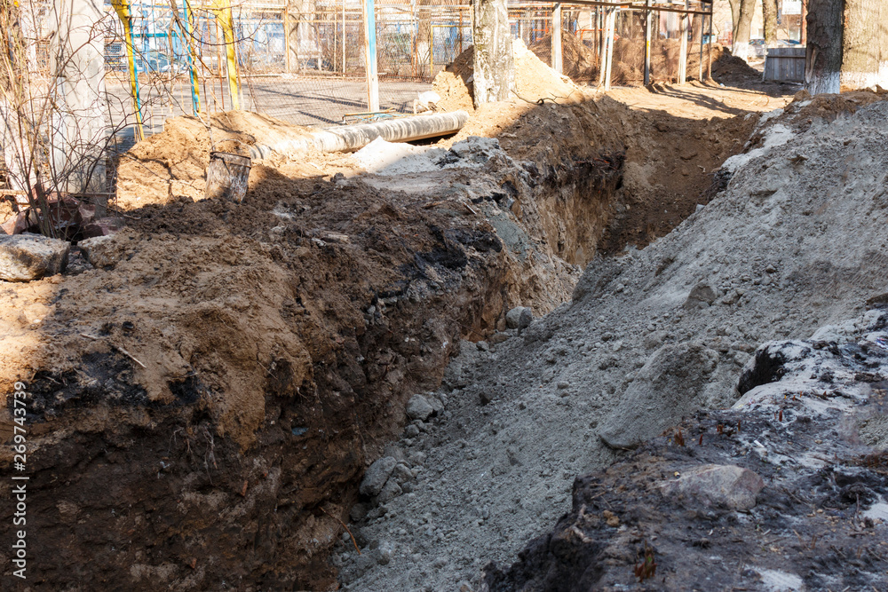 Faults in earth surface. earthquake failure. trench in the ground Stock ...