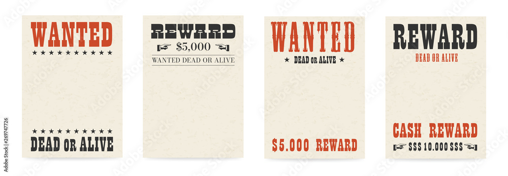 Blank reward poster template. Wanted dead or alive banner with textured ...