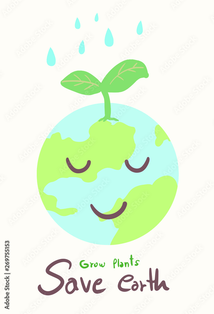 Save earth cute cartoon concept grow plant and give it water Stock ...