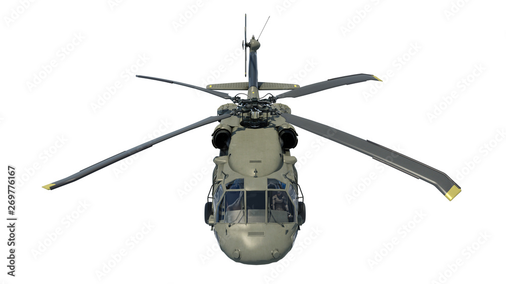 Helicopter in flight, military aircraft, army chopper isolated on white ...