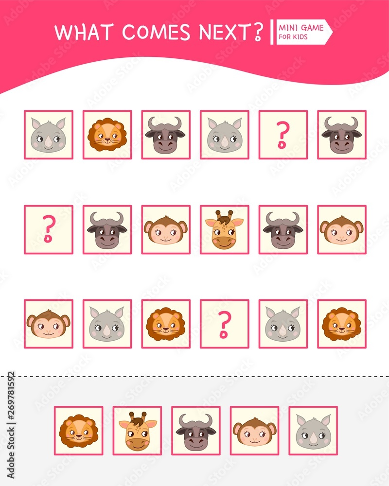 What comes next educational children game. Kids activity sheet, Cartoon ...