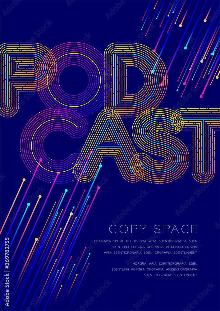 Podcast big text dot and dash line pattern layer overlay, Poster banner ...
