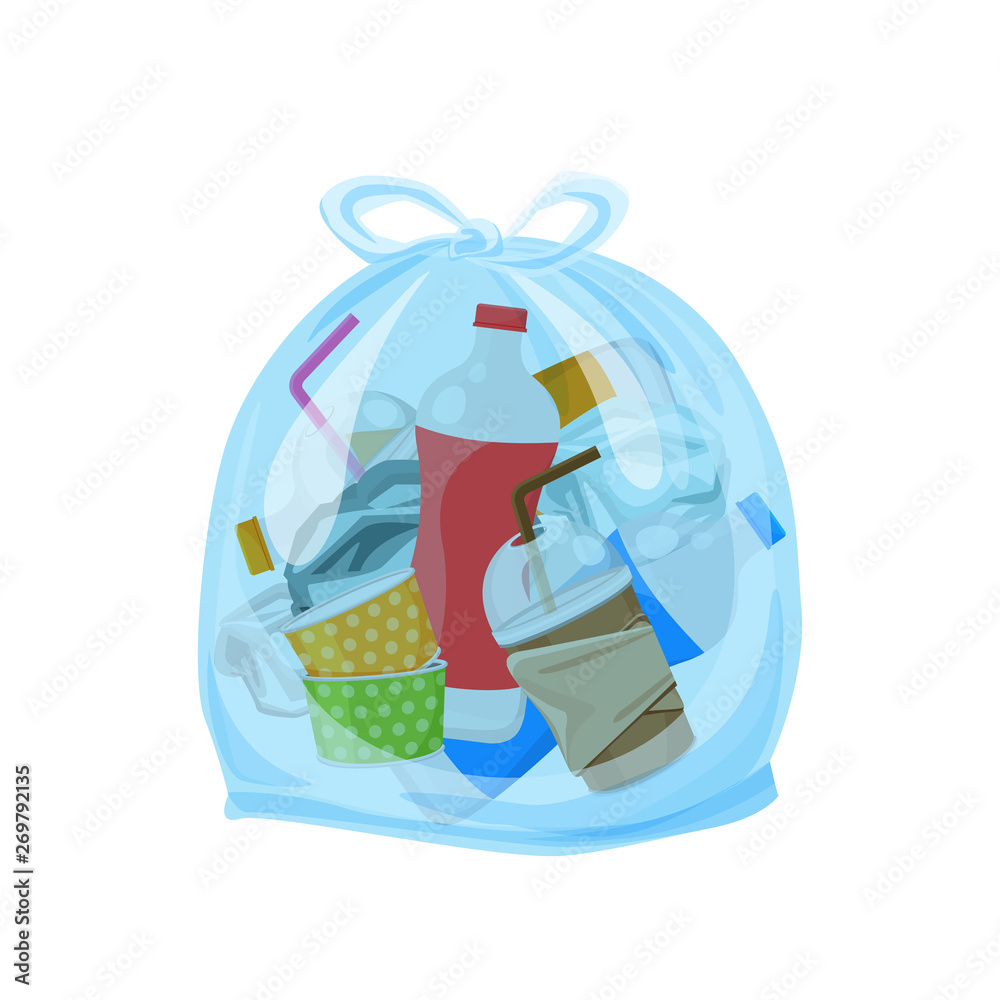 plastic waste packed in the transparent plastic bags for waste ...