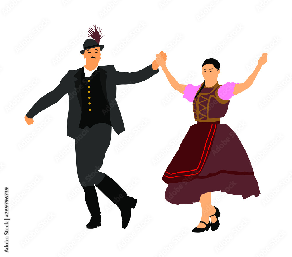 Hungarian folk dancers couple vector illustration. Germany folk dancer ...