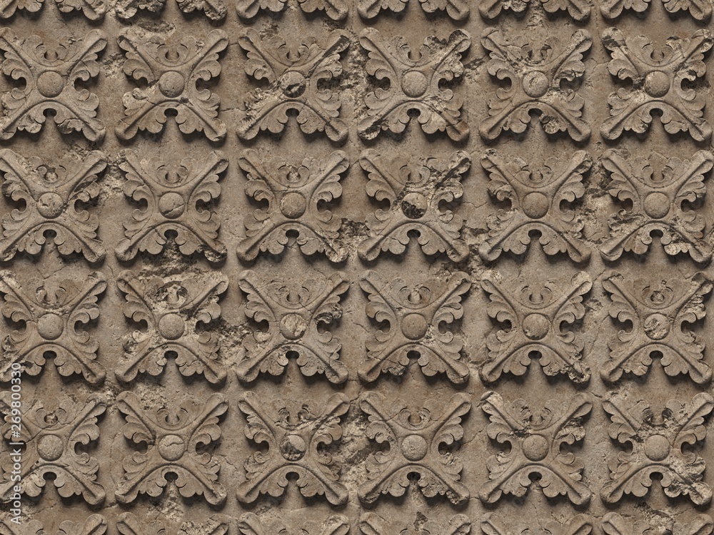 bas-relief of seamless textures, consisting of various elements of ...